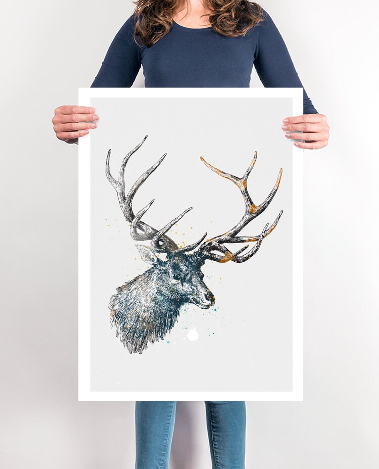 Stag Head Print Watercolor Print Stag Wall Art Watercolor | Etsy