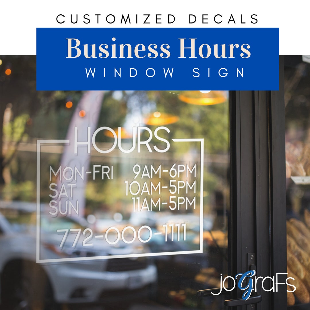 Shop Hours Decals, Business Hours Vinyl Decals, Hours of Operation ...