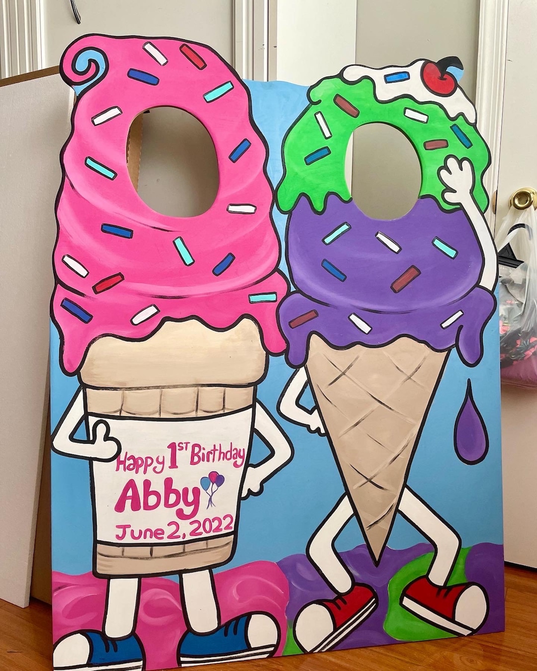 Ice Cream Mint Display Board, Birthday Photo Booth Prop, Face in Hole ...