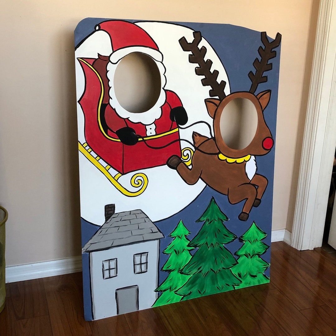 Hand Painted Santa Sleigh Photo Booth Prop: Christmas Reindeer Stand-in ...
