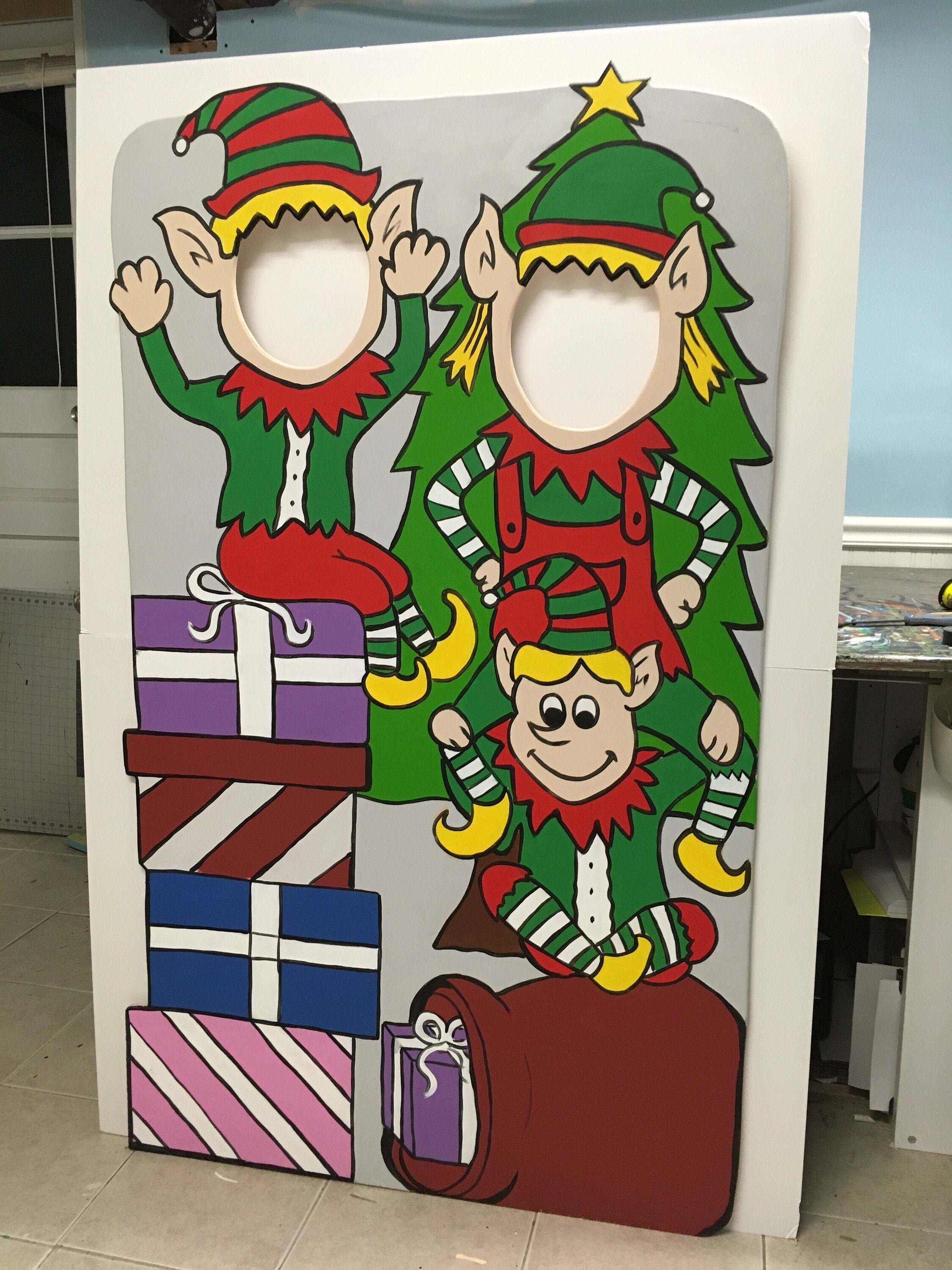 Elf Photo Booth Prop: Hand-painted Wooden Christmas Cutout - Etsy