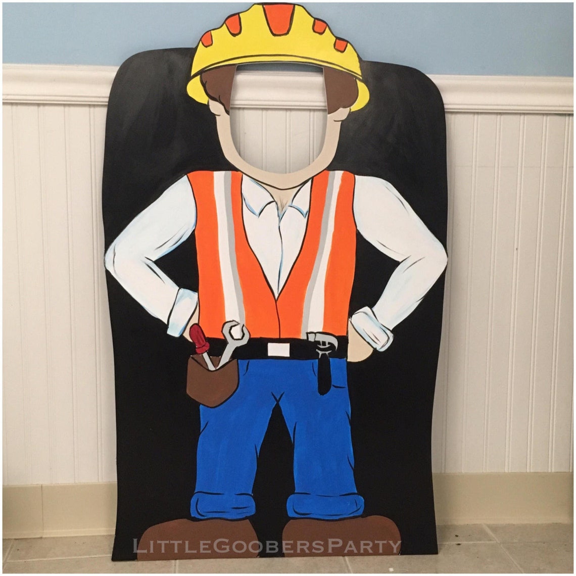 Construction Worker Photo Booth Prop: Hand-painted Birthday Party Stand ...