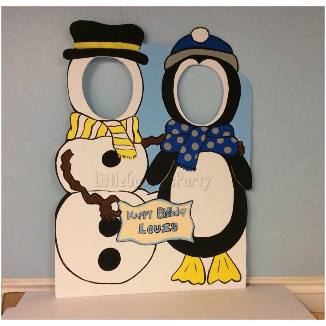 Personalized Snowman & Penguin Photo Op: Winter Wonderland Party Prop ...