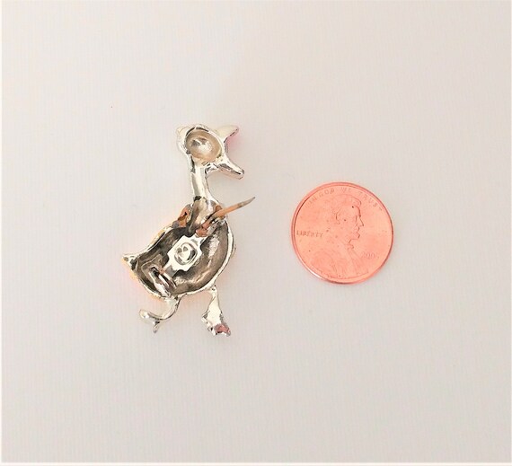 Vintage DUCK PIN BROOCH / Gold Toned / Clear Rhine… - Gem