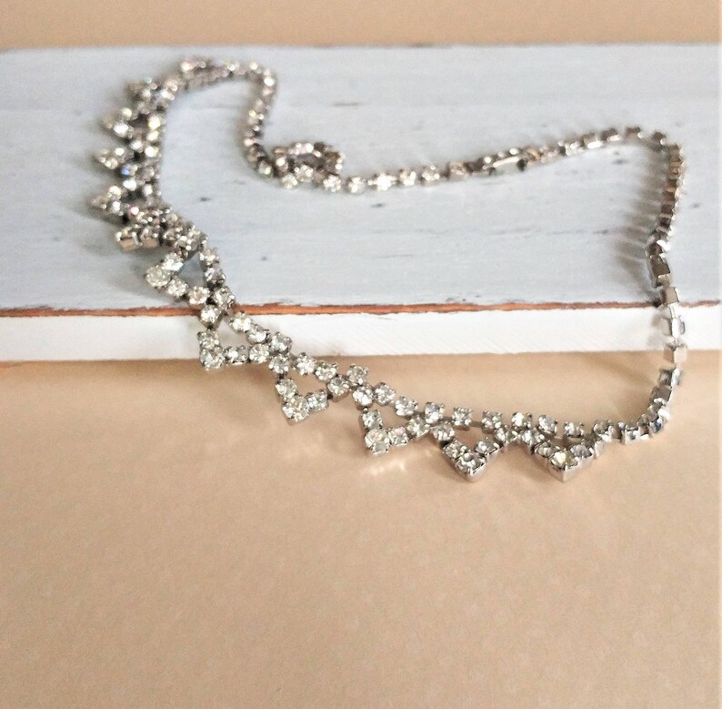 Stunning Vintage CLEAR RHINESTONE NECKLACE / Fringe / Silver | Etsy