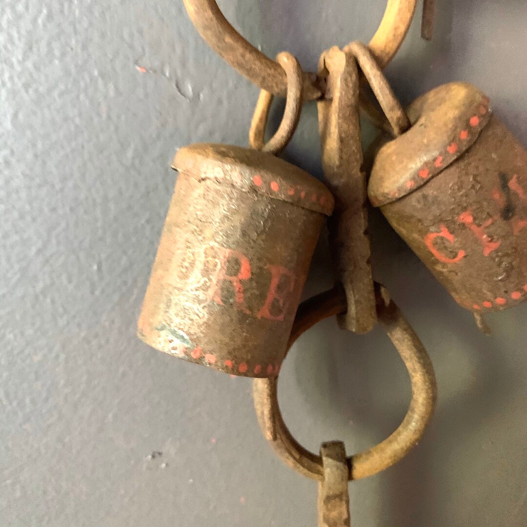 Antique Primitive Sleigh Bells, Bells on the Chain, Rusty Forged Iron ...