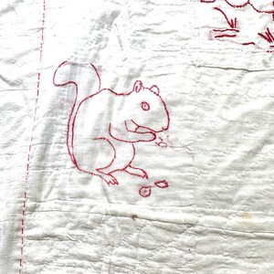 Vintage Redwork Baby Quilt, Antique Hand Embroidered Blanket, Primitive ...