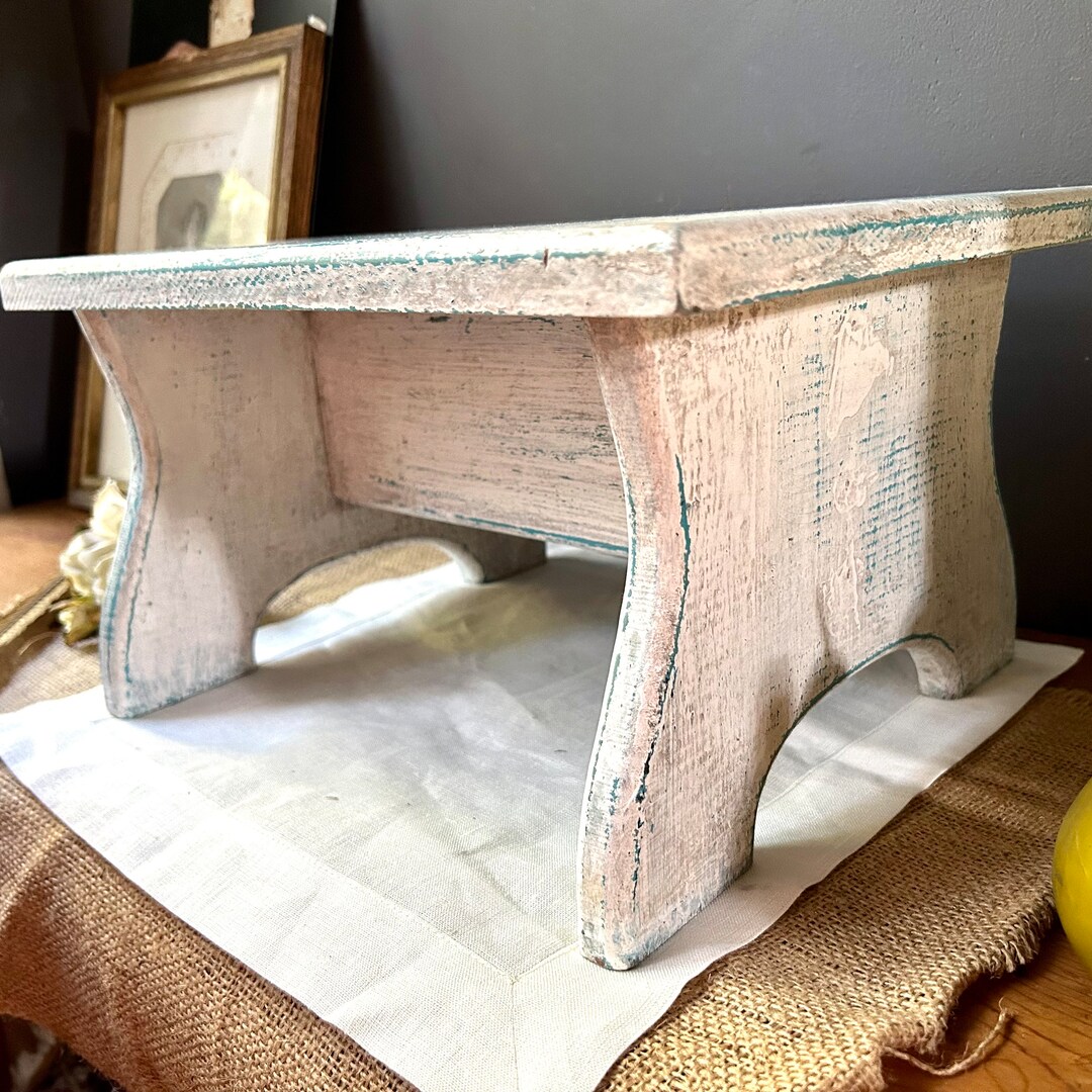 Distressed Child Stool: White & Turquoise Farmhouse Decor - Etsy