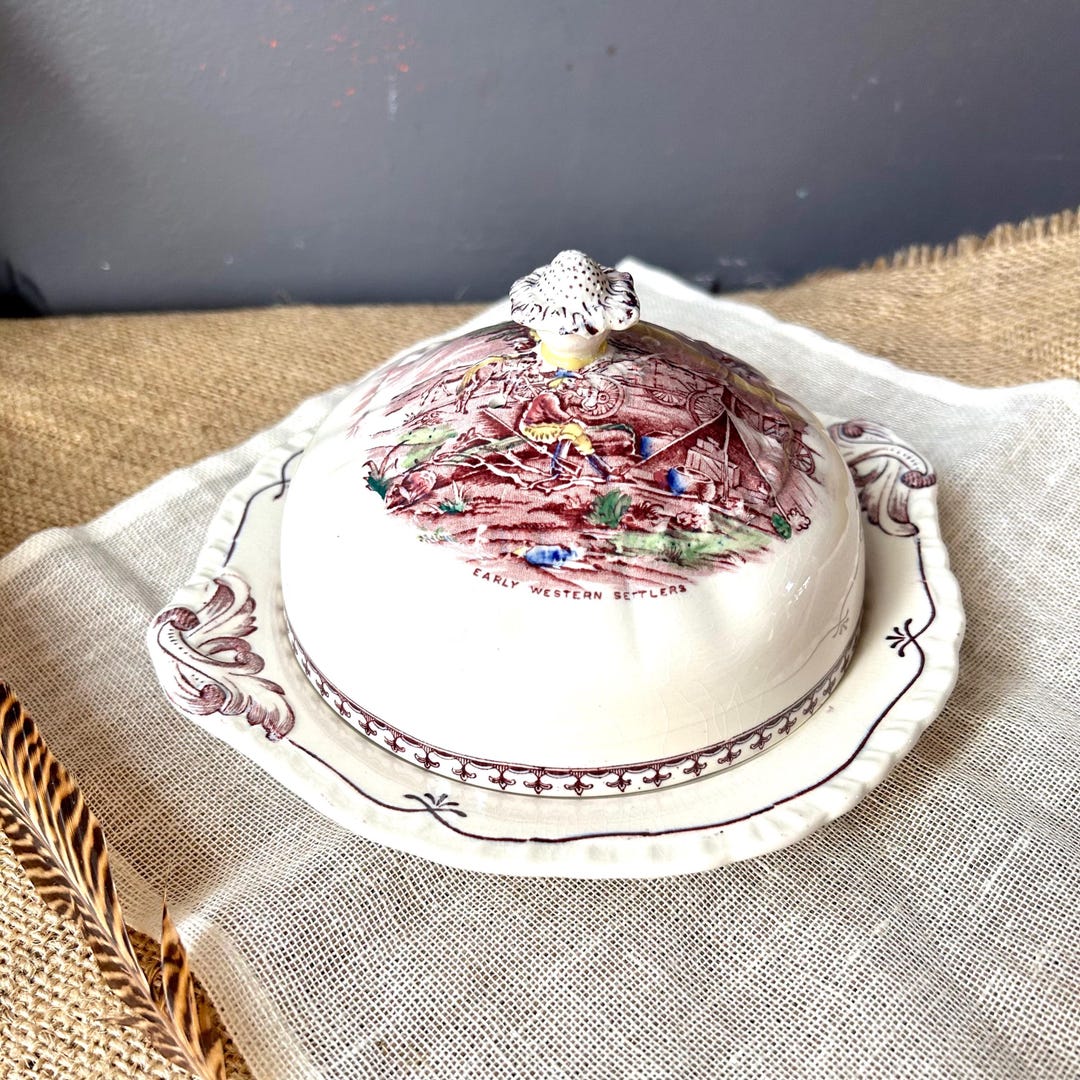 Vintage Booths England Butter Dish With Cover, Early American Scene, - Etsy