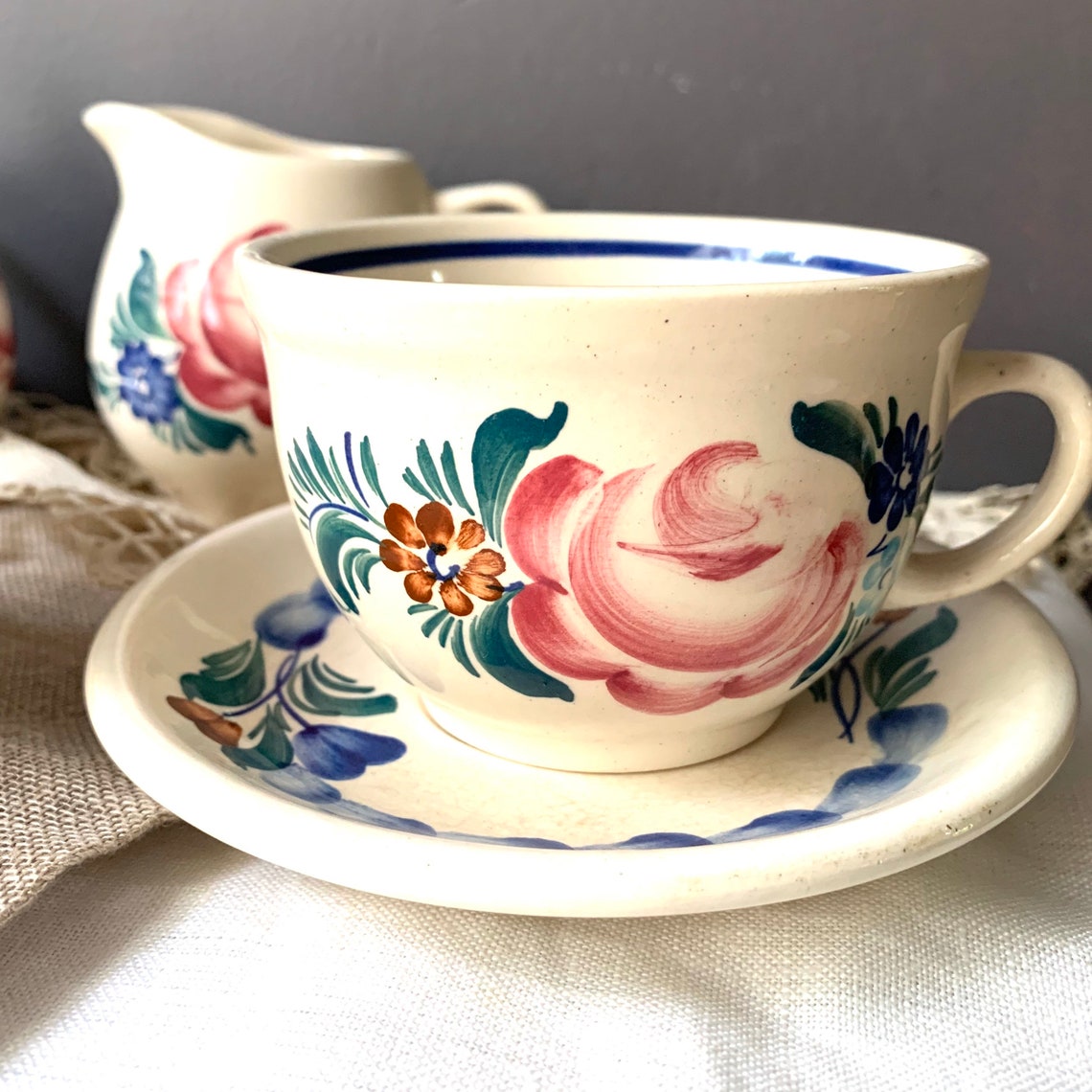 Vintage Polish Pottery Cup And Saucer Coffe Set 5 Piece | Etsy