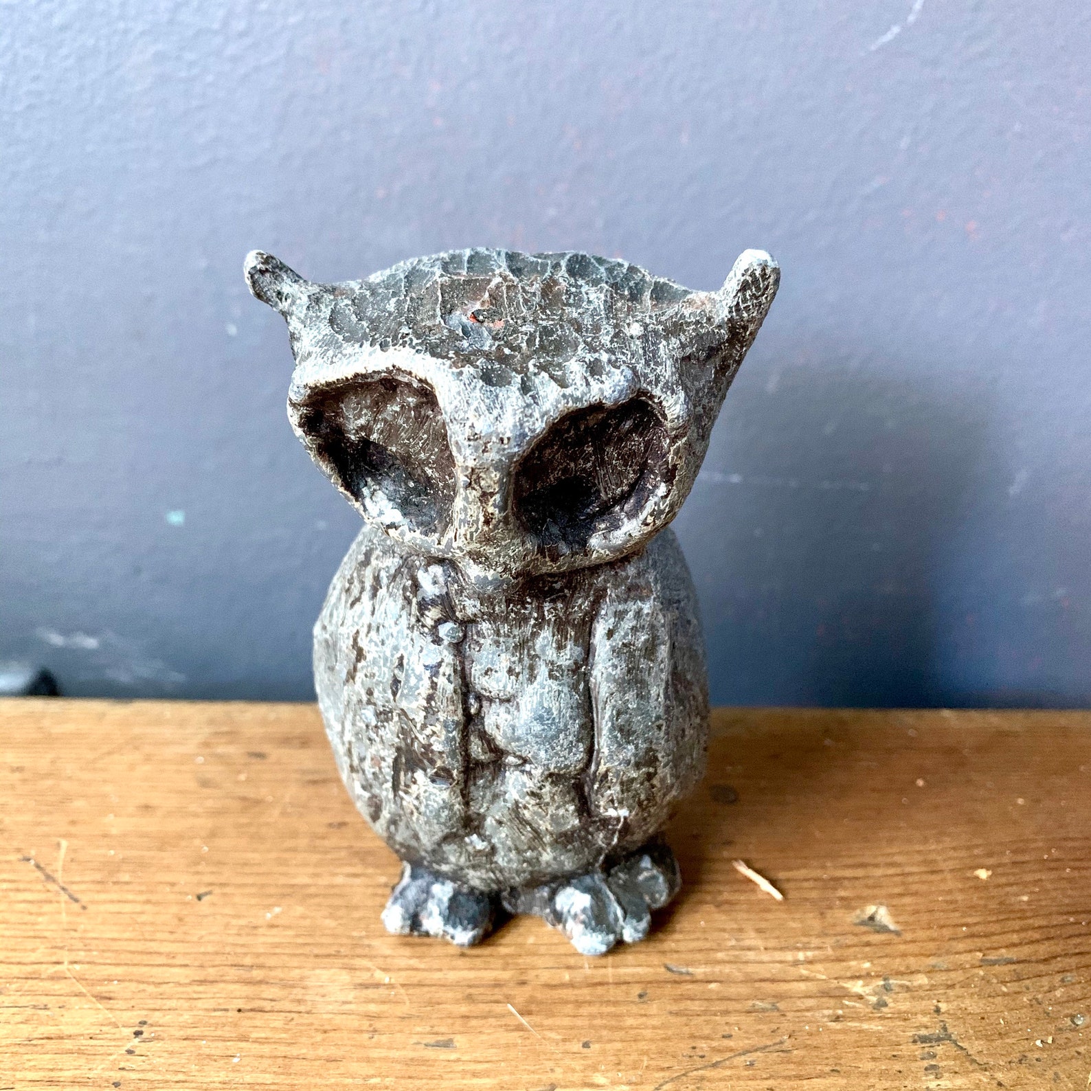 Owl Sculpture Paperweight, Extremely Heavy Metal or Rock Figurine ...