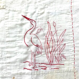 Vintage Redwork Baby Quilt, Antique Hand Embroidered Blanket, Primitive ...