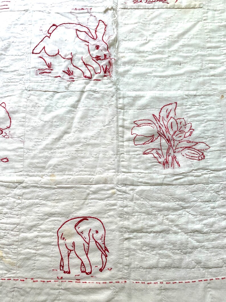 Vintage Redwork Baby Quilt Antique Hand Embroidered Blanket - Etsy