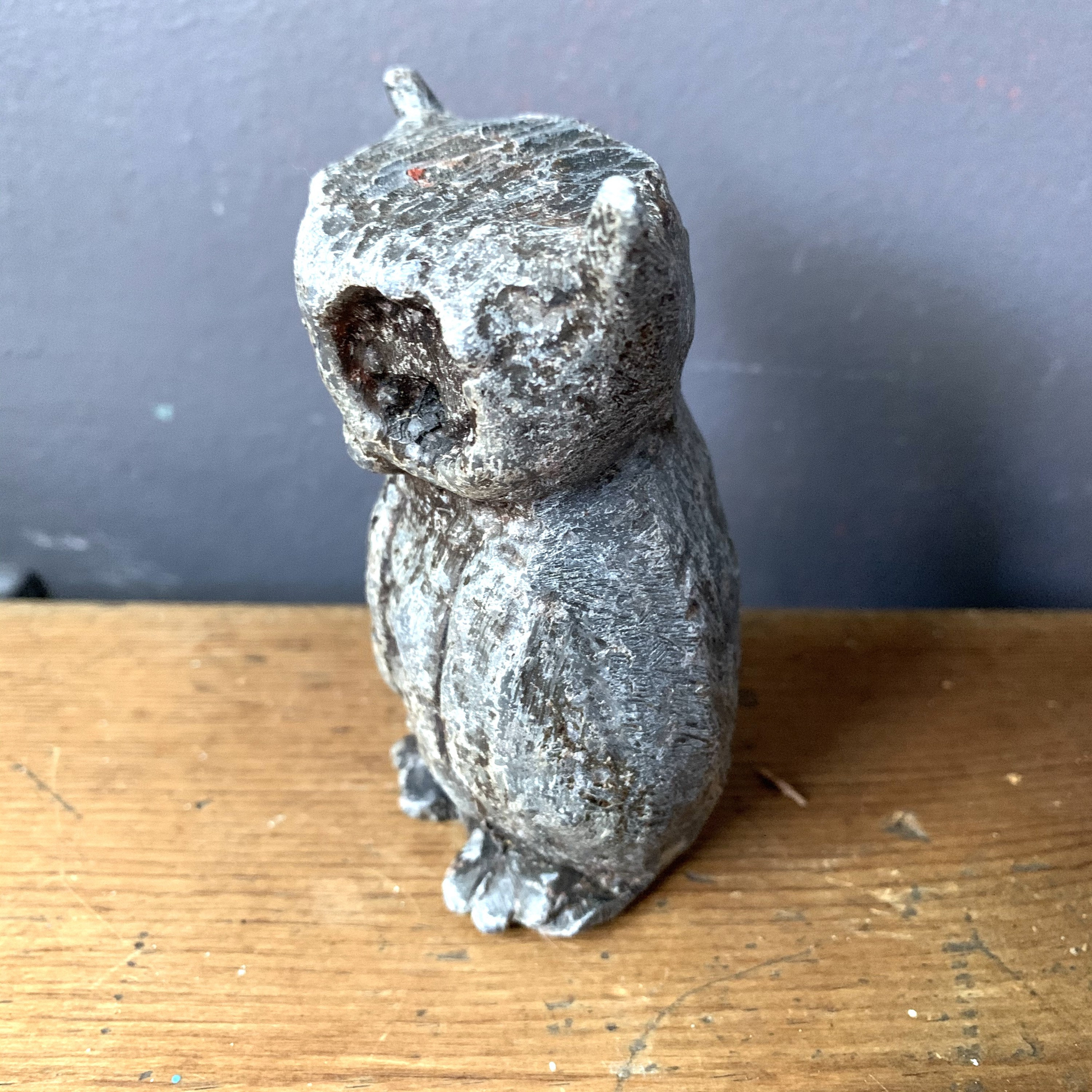 Owl Sculpture Paperweight, Extremely Heavy Metal or Rock Figurine ...