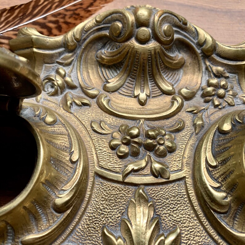 Antique French Ink and Pen Station I.H 120 Depose Brass | Etsy