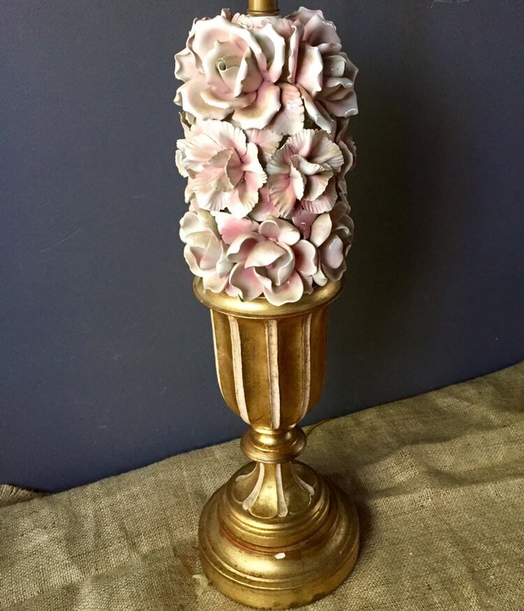 Beautiful Pink and Gold Porcelain Lamp With Raised Sculpted - Etsy