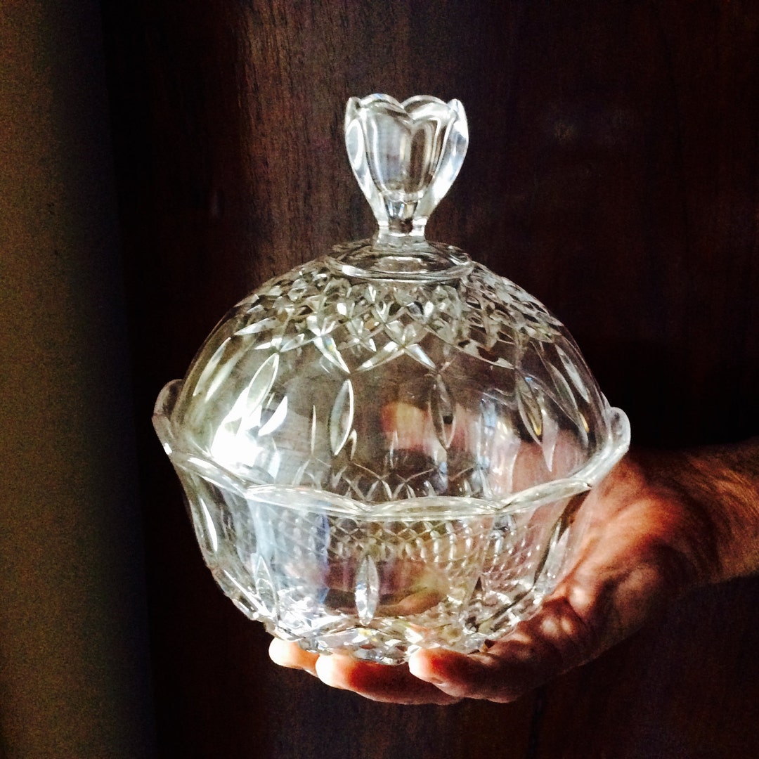 French Crystal Bowl Covered Glass Candy Dish & Lid Vintage Beautiful ...