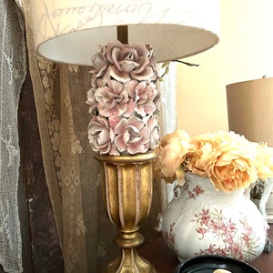 Beautiful Pink and Gold Porcelain Lamp With Raised Sculpted - Etsy