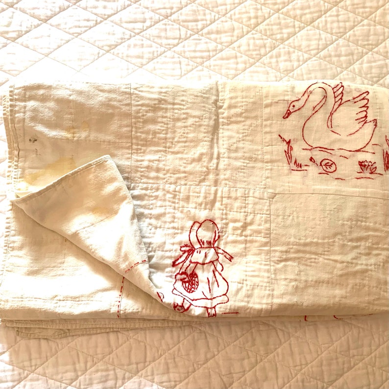 Vintage Redwork Baby Quilt Antique Hand Embroidered Blanket - Etsy