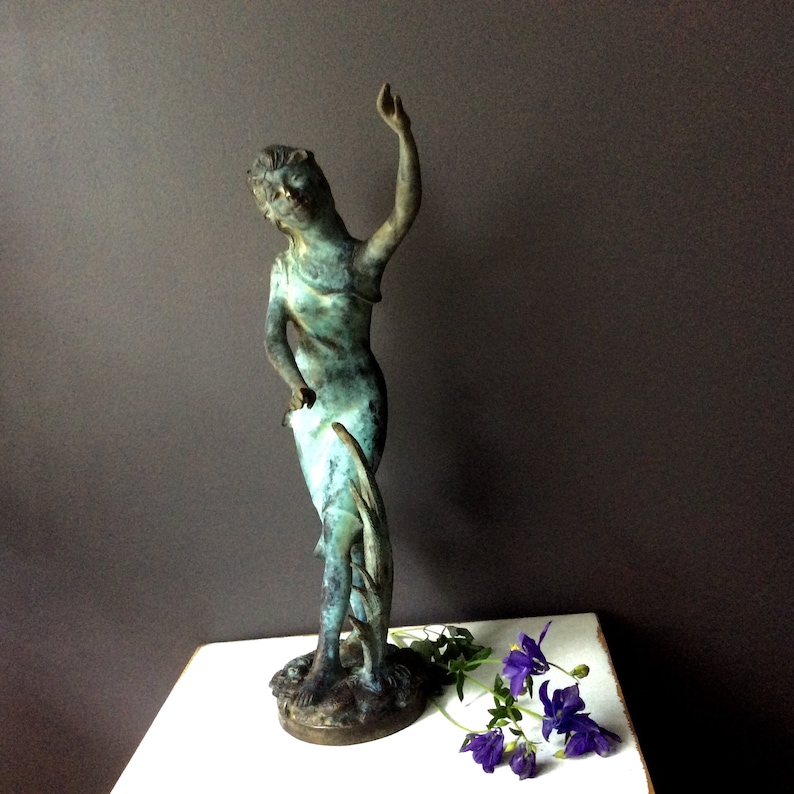 Bronze Statue of a Girl Sculpture with Green Patina Heavy 10 | Etsy
