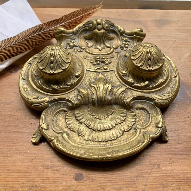 Antique French Ink and Pen Station I.H 120 Depose Brass | Etsy