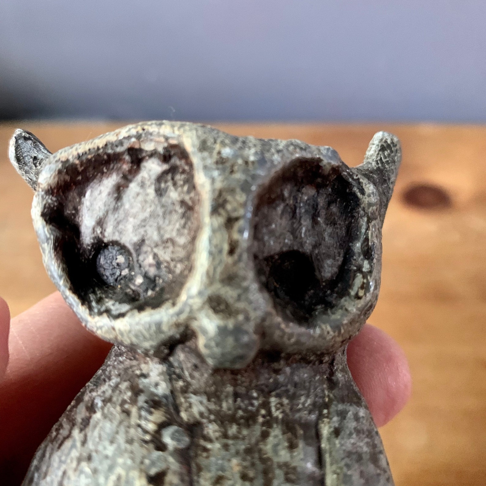 Owl Sculpture Paperweight, Extremely Heavy Metal or Rock Figurine ...