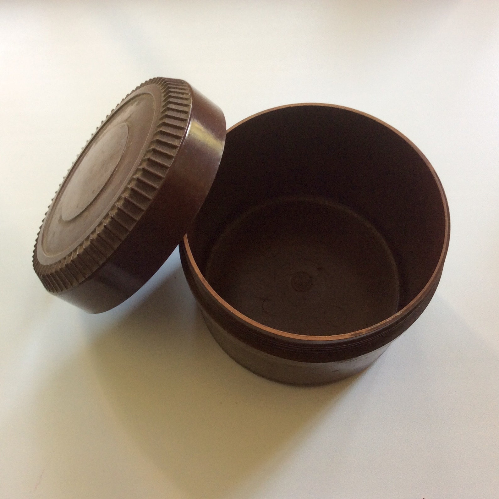Vintage 1950s Round Bakelite Box With Twisted Cover Lid, Industrial ...