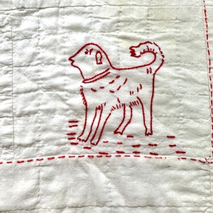 Vintage Redwork Baby Quilt, Antique Hand Embroidered Blanket, Primitive ...