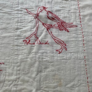 Vintage Redwork Baby Quilt, Antique Hand Embroidered Blanket, Primitive ...