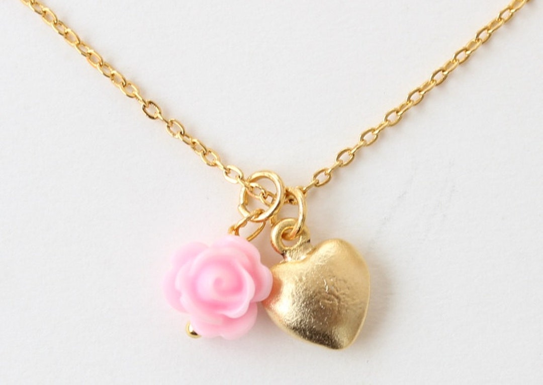 Toddler Girls Necklace, Flower Girl Heart Necklace, Gold Heart Necklace ...