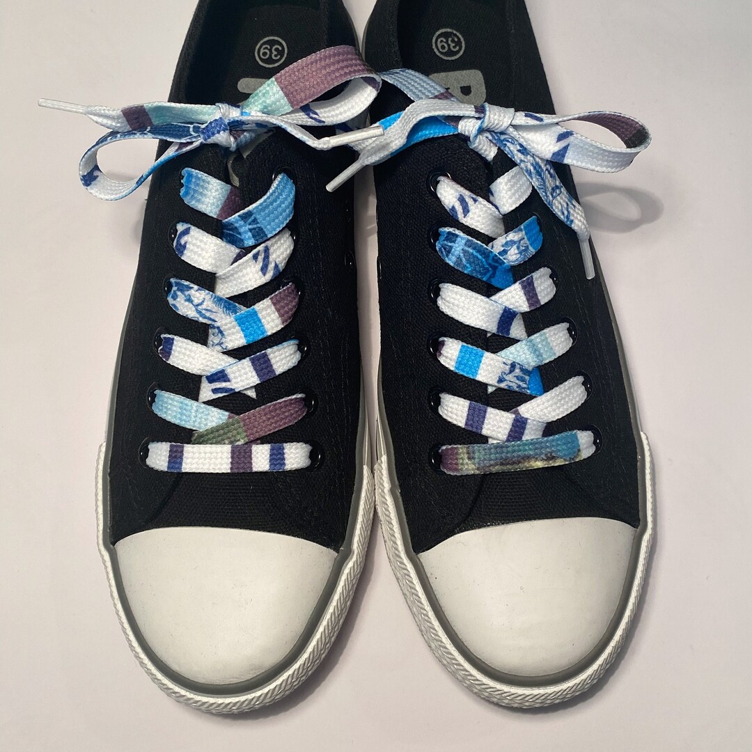 Shoelaces, 100 Cm Long, blue Fragments, Unique Pieces, Hand-printed ...