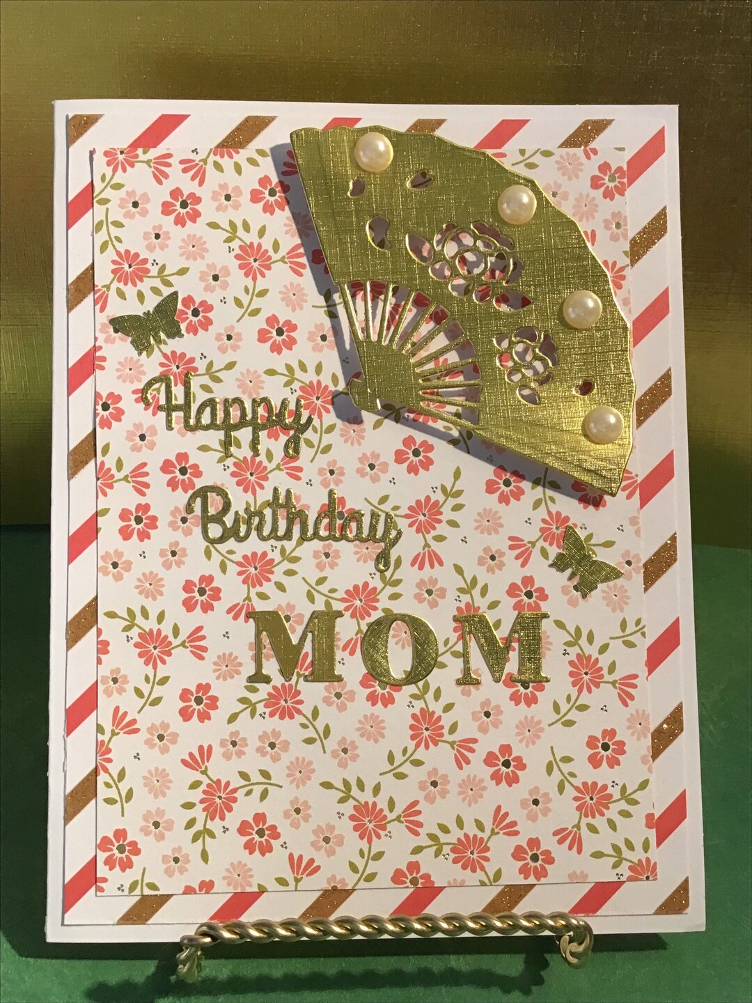 Handmade Mom Birthday Card: Gold Foil Fan & Pearls - Etsy