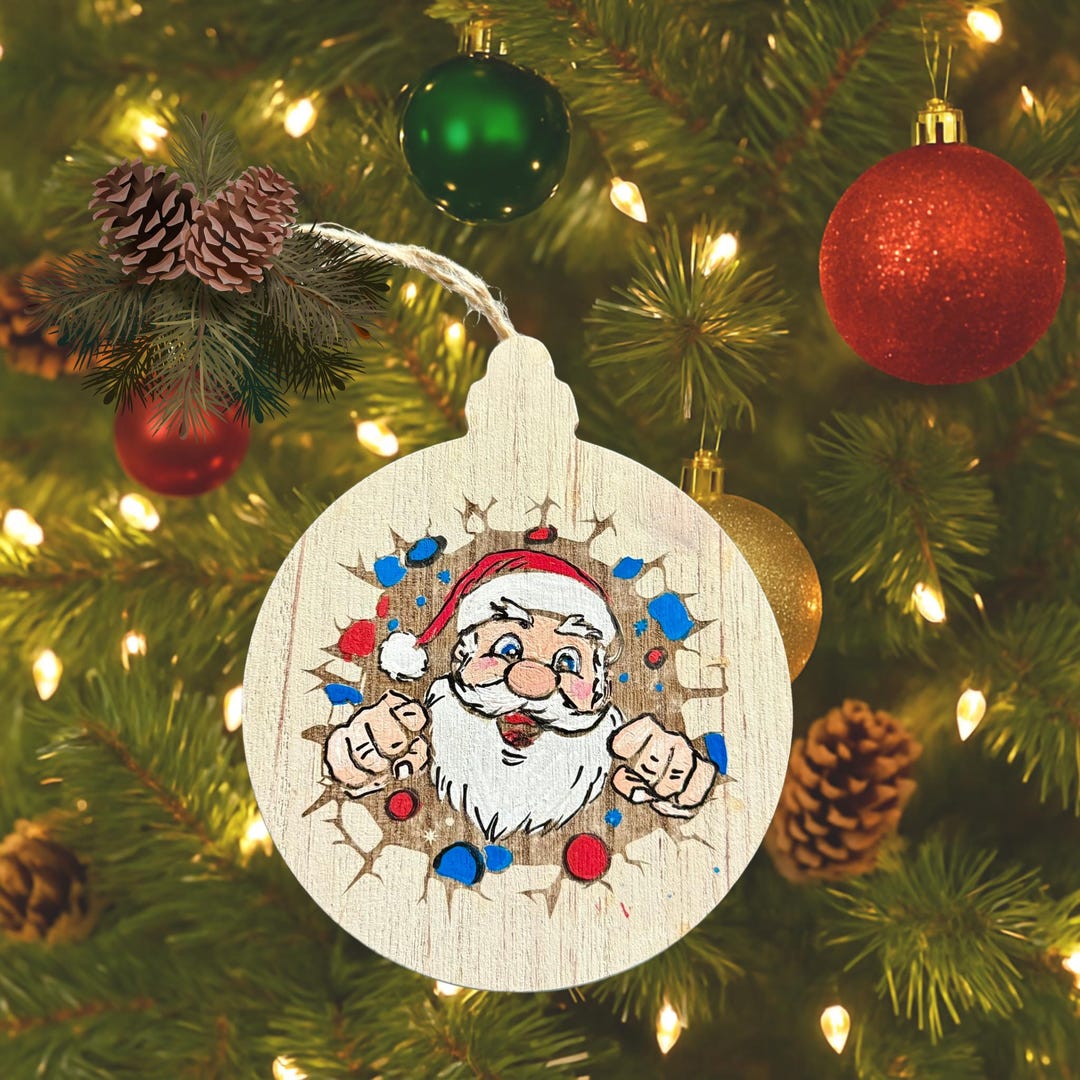 Santa Knockout Ornament – Hand-painted MDF Christmas Ornament | Funny ...