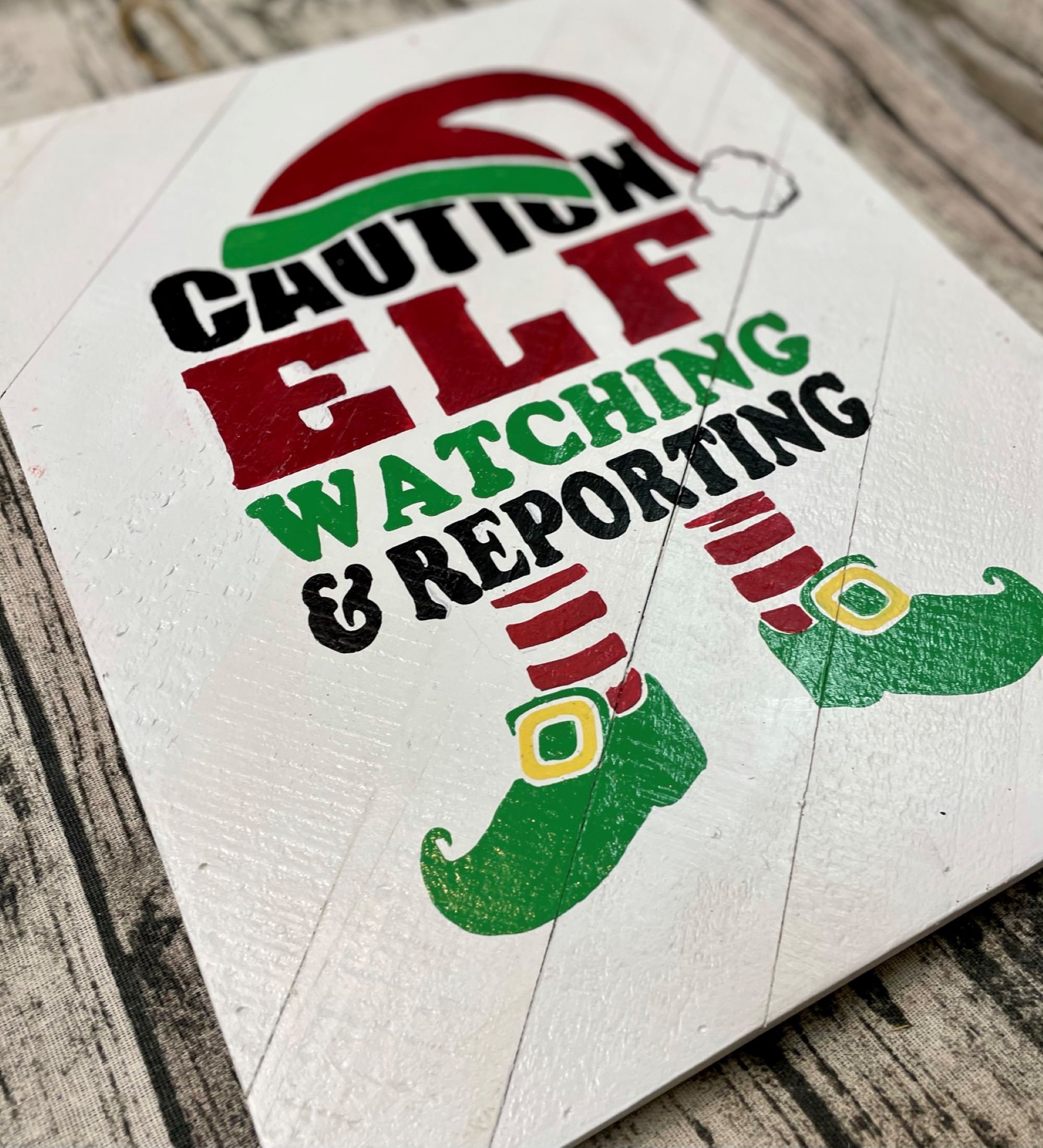 Caution Elf Watching & Reporting Painted Wooden Sign Decor - Etsy
