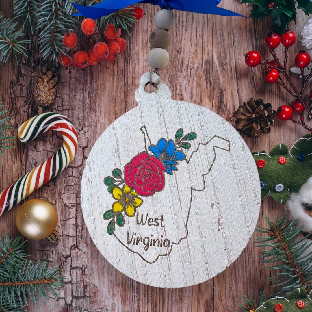 West Virginia Floral Engraved MDF Christmas Tree Ornament Gift - Etsy