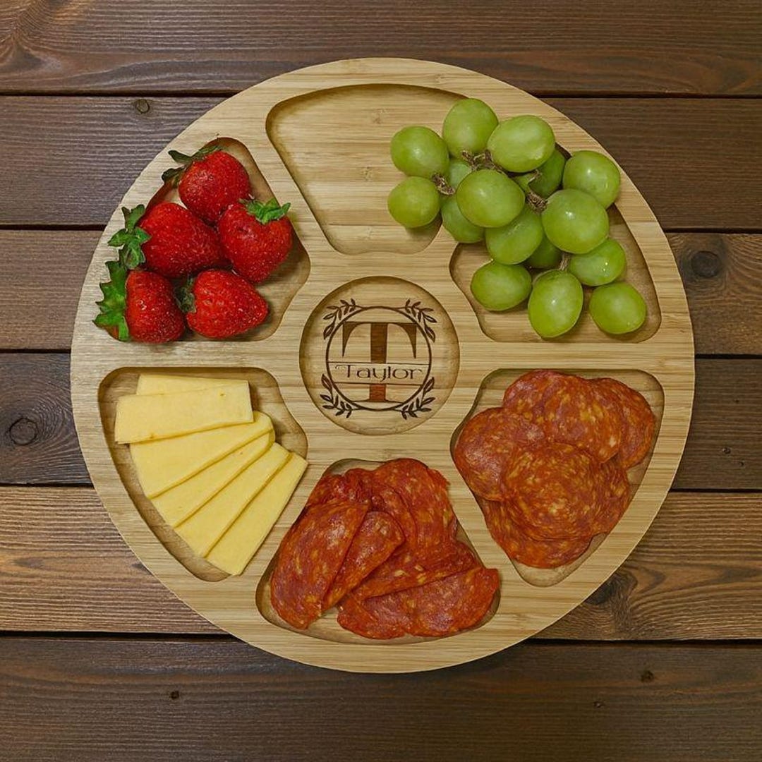 Round Charcuterie Tray W/lid | Bamboo Serving Platter With Clear ...