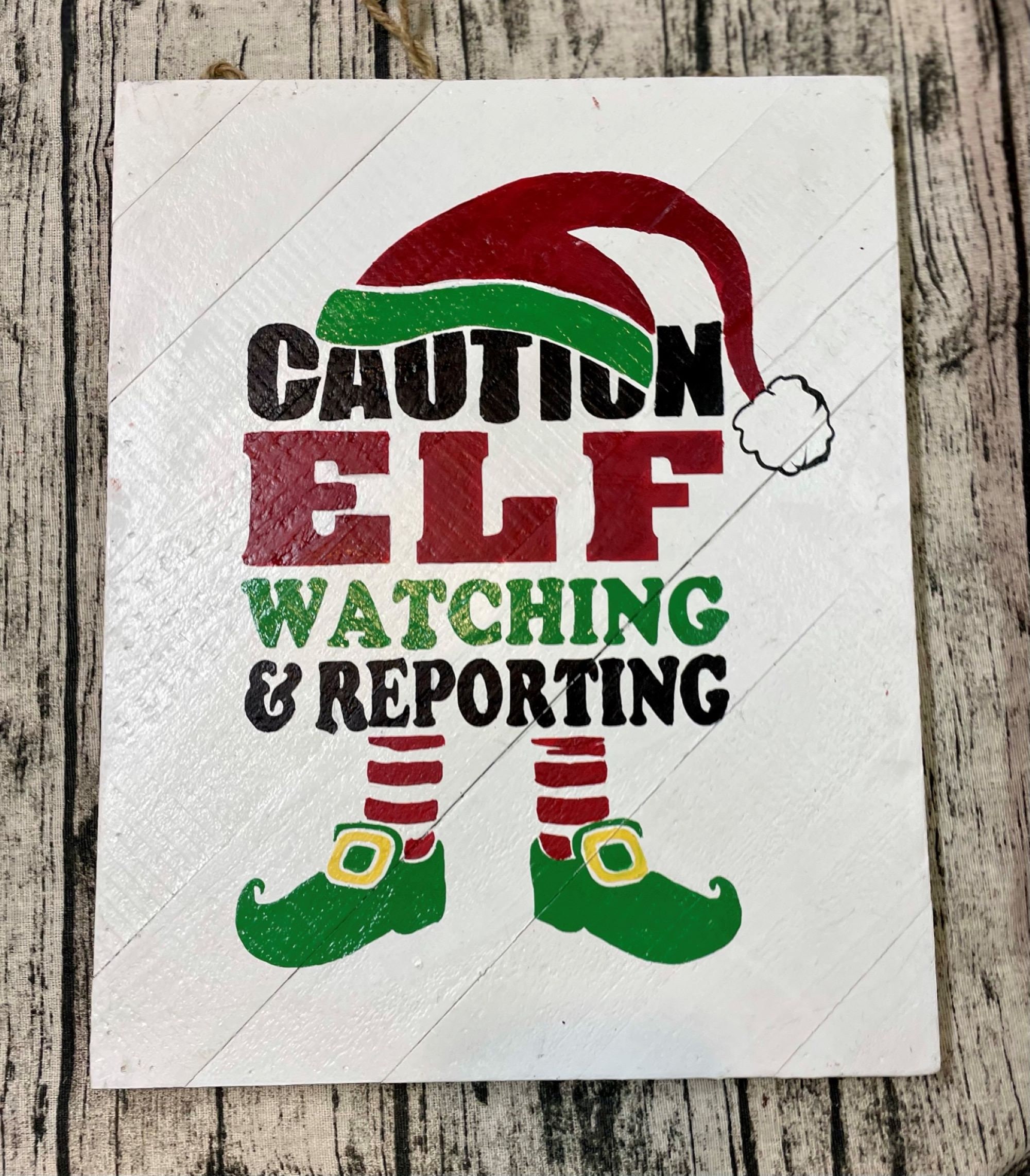 Caution Elf Watching & Reporting Painted Wooden Sign Decor - Etsy