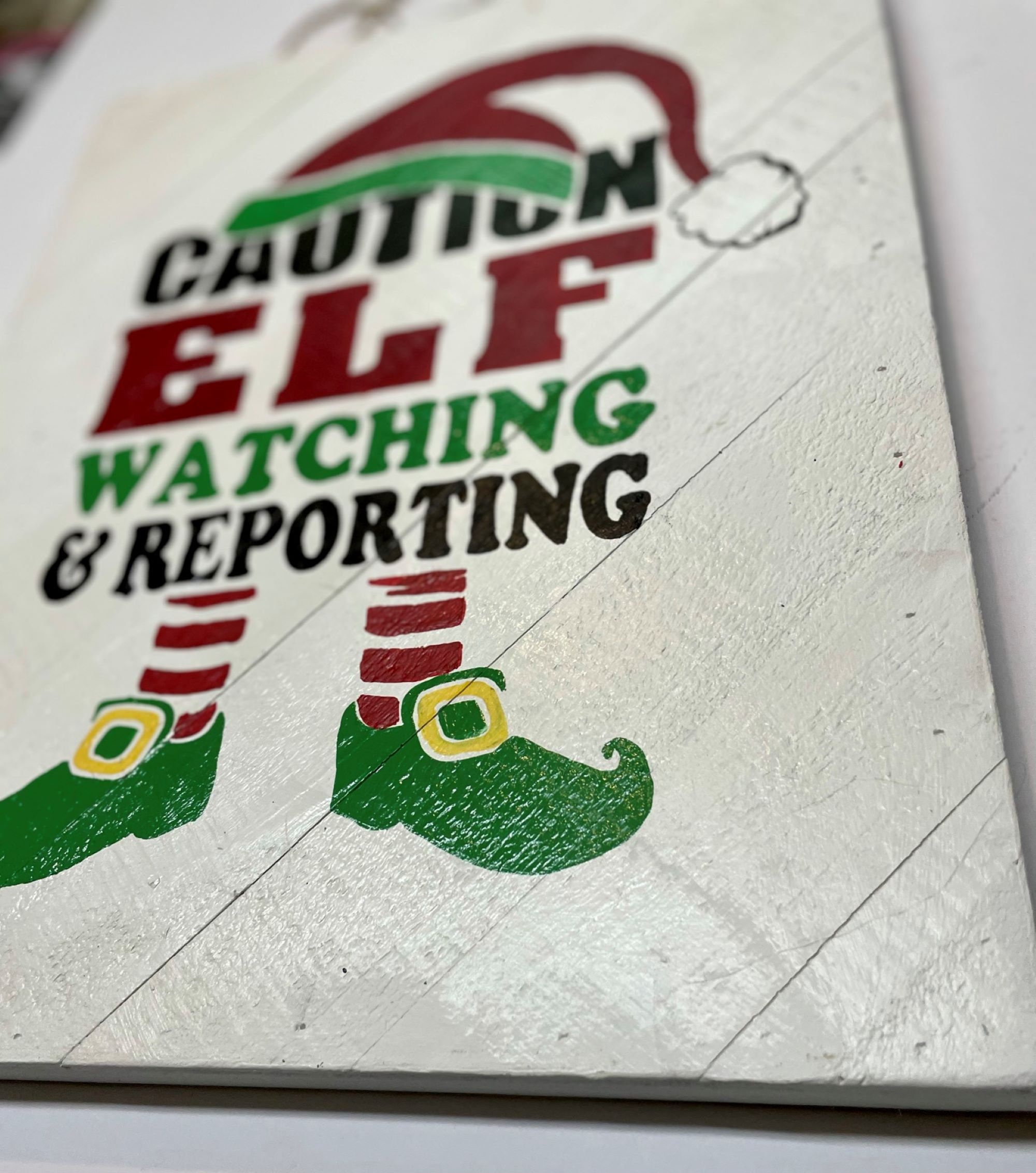Caution Elf Watching & Reporting Painted Wooden Sign Decor - Etsy