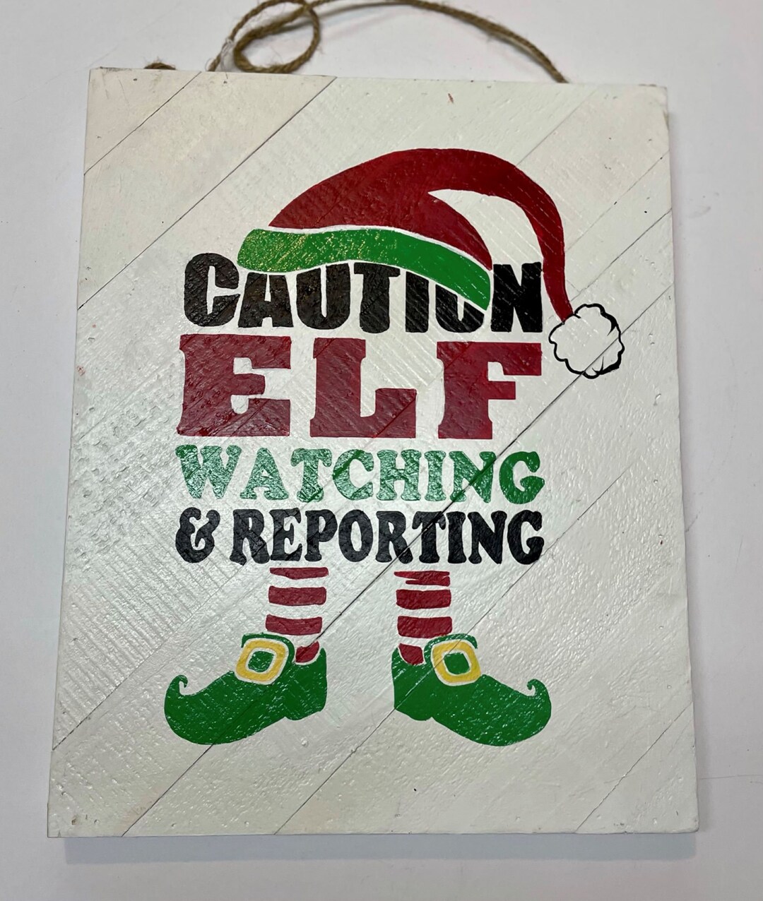 Caution Elf Watching & Reporting Painted Wooden Sign Decor - Etsy