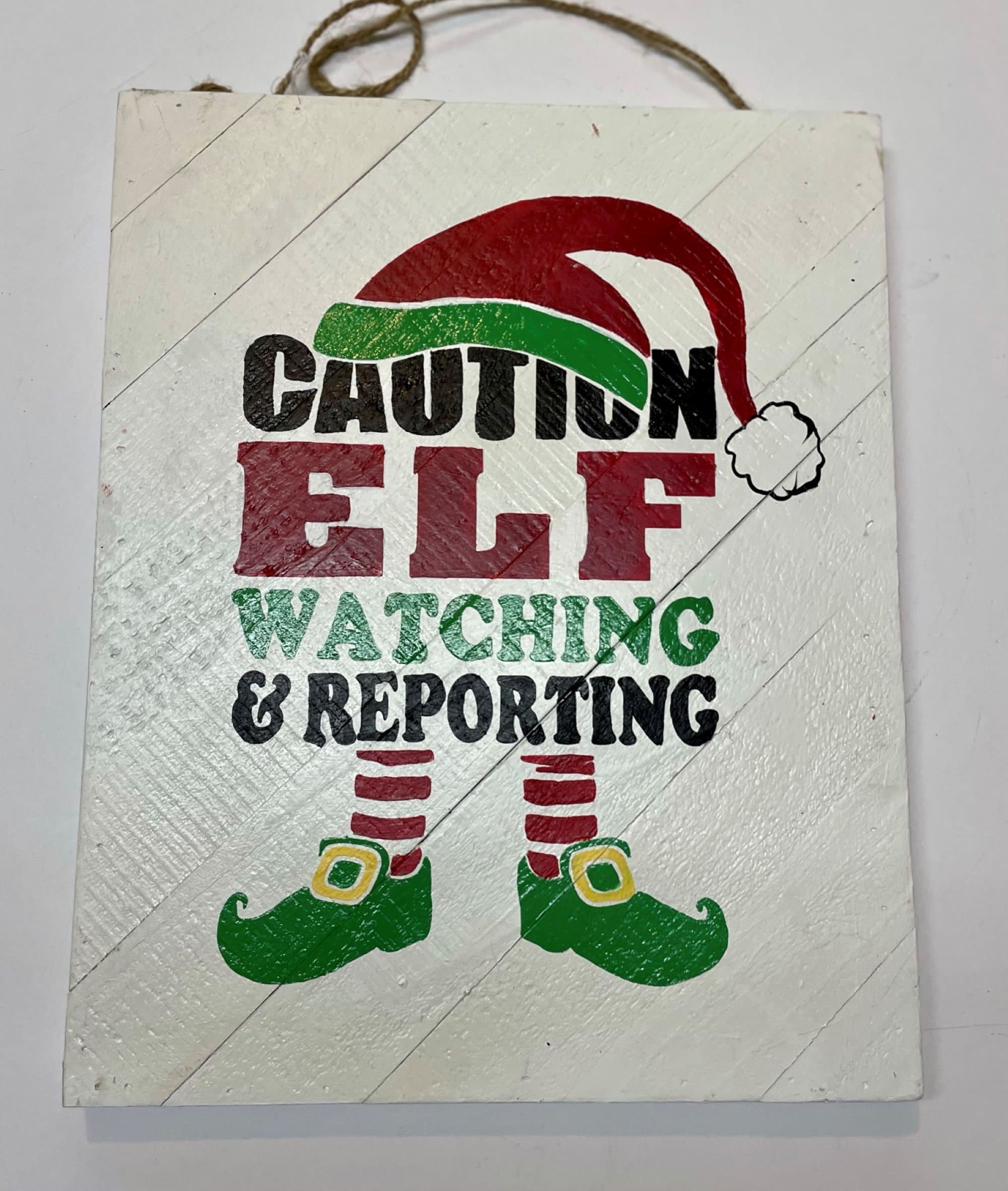 Caution Elf Watching & Reporting Painted Wooden Sign Decor - Etsy