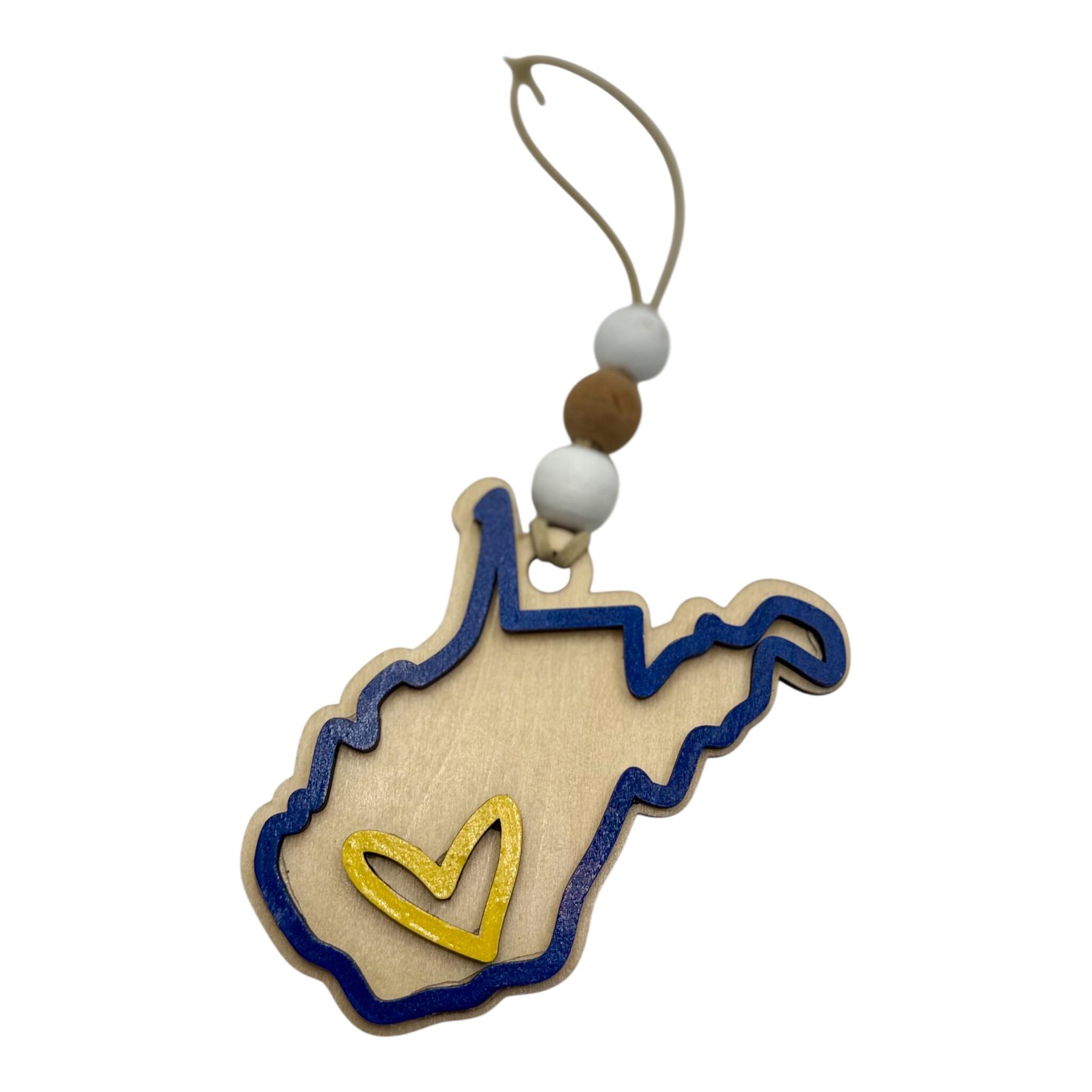 West Virginia Ornament – Blue & Gold State Shape With Heart | WV Pride ...