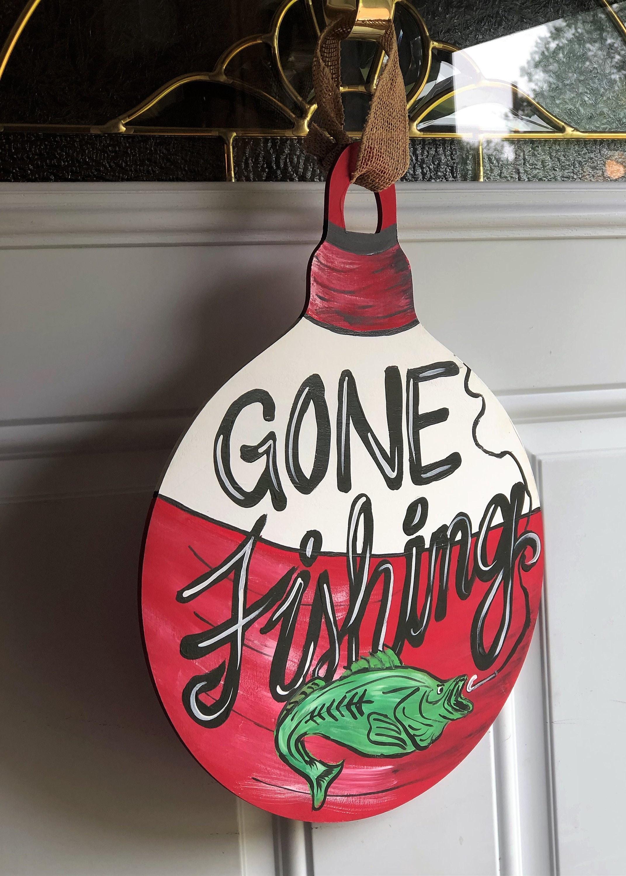 Gone Fishin' Bobber Wooden Painted Door Hanger Sign Decor - Etsy