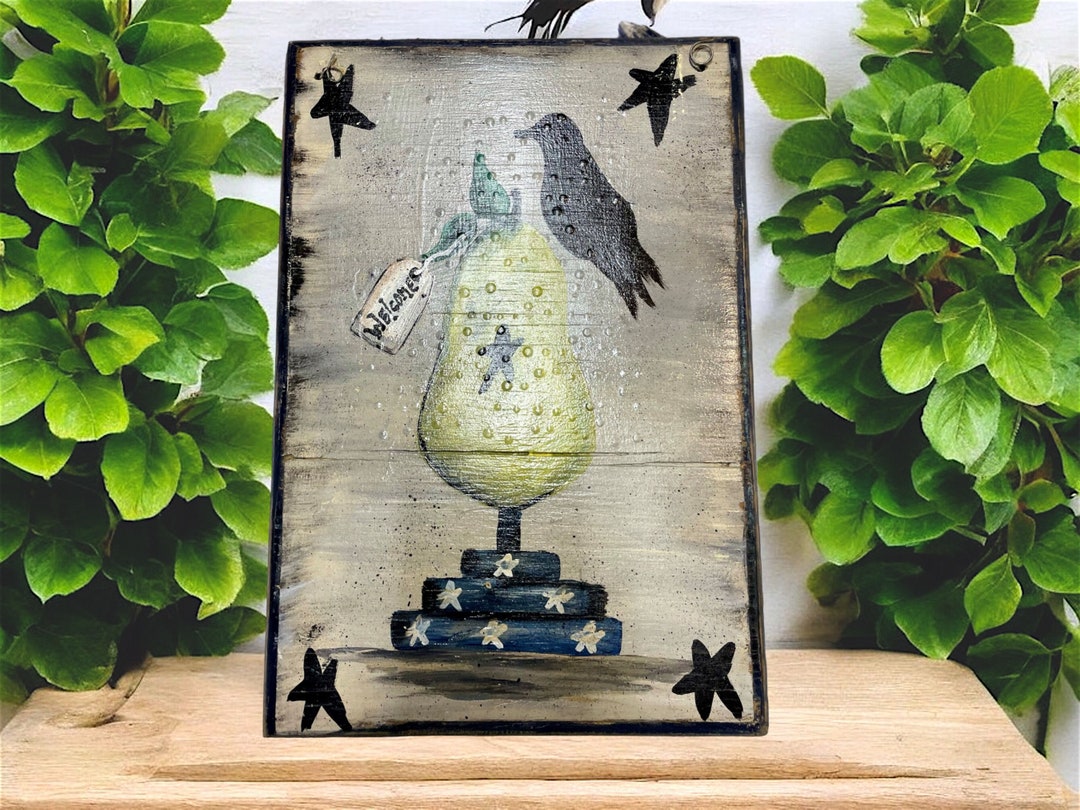 Welcome Pear Crow Prim Hand Painted Sign - Etsy