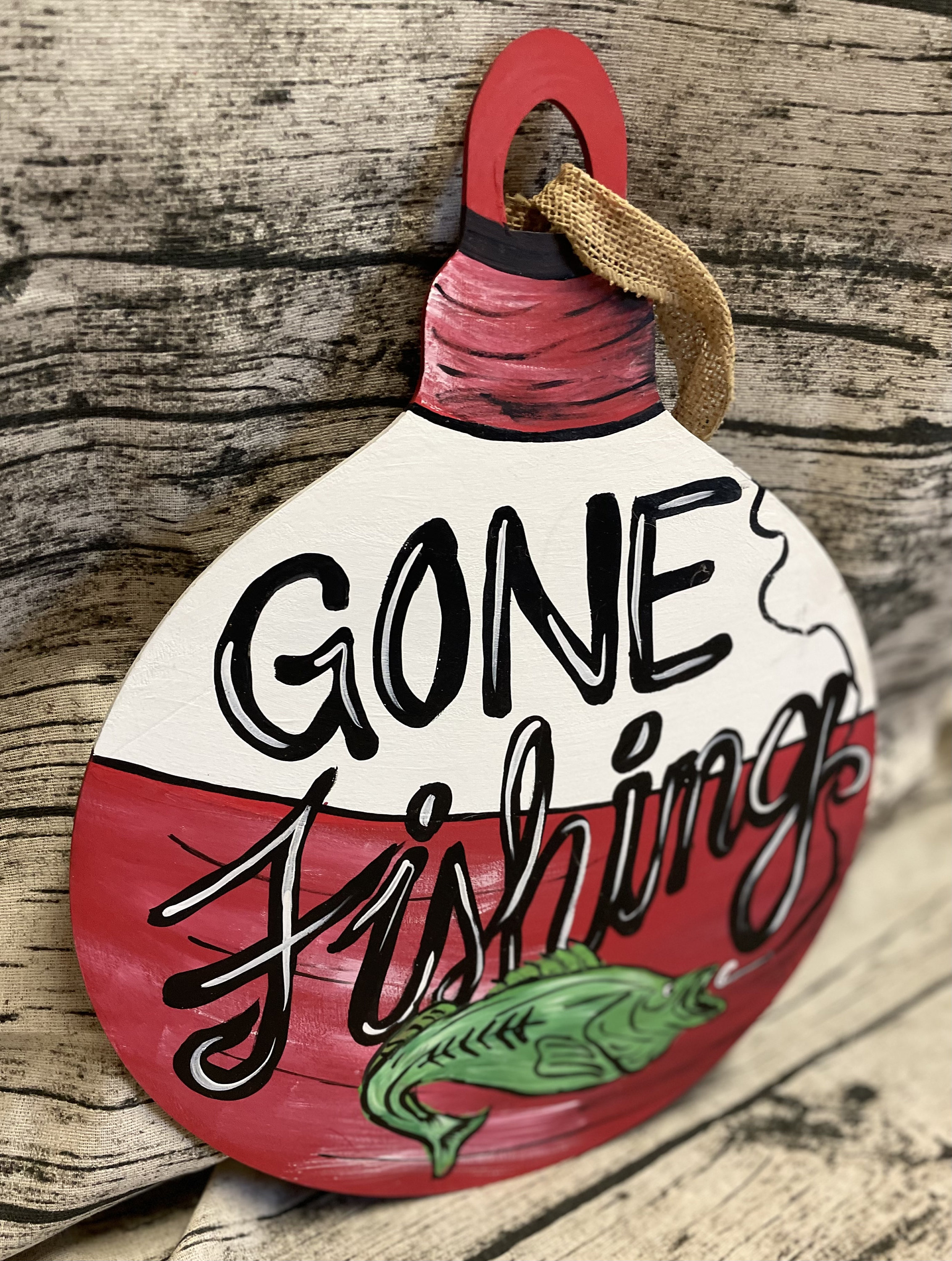 Gone Fishin' Bobber Wooden Painted Door Hanger Sign Decor - Etsy