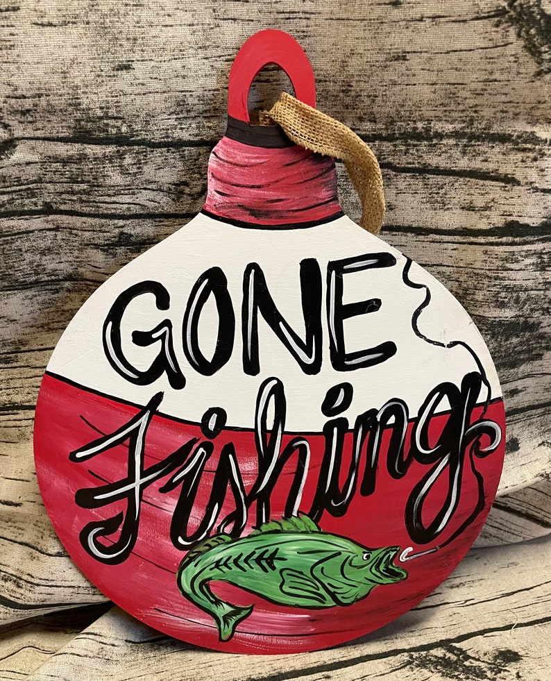 Gone Fishin' Bobber Wooden Painted Door Hanger Sign Decor - Etsy