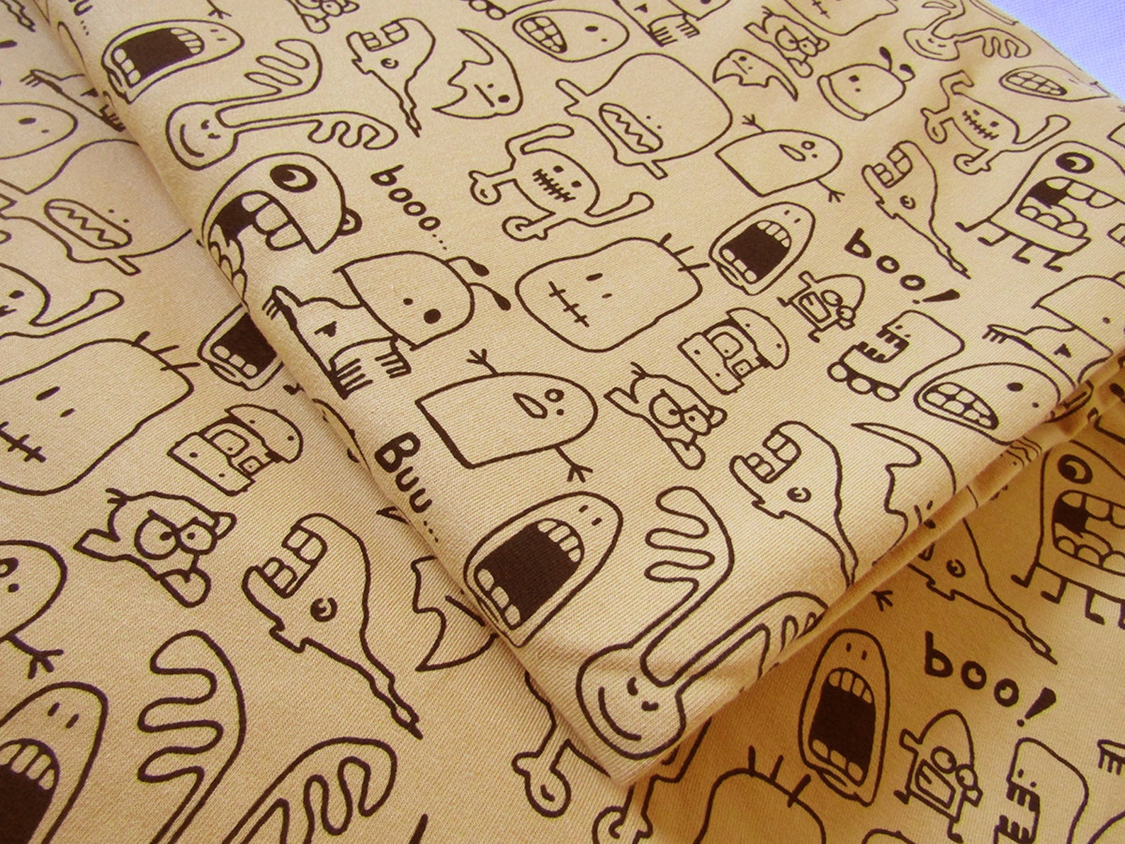 Sweatshirt Jersey Fabric Little Monsters on Mustard or Blend - Etsy