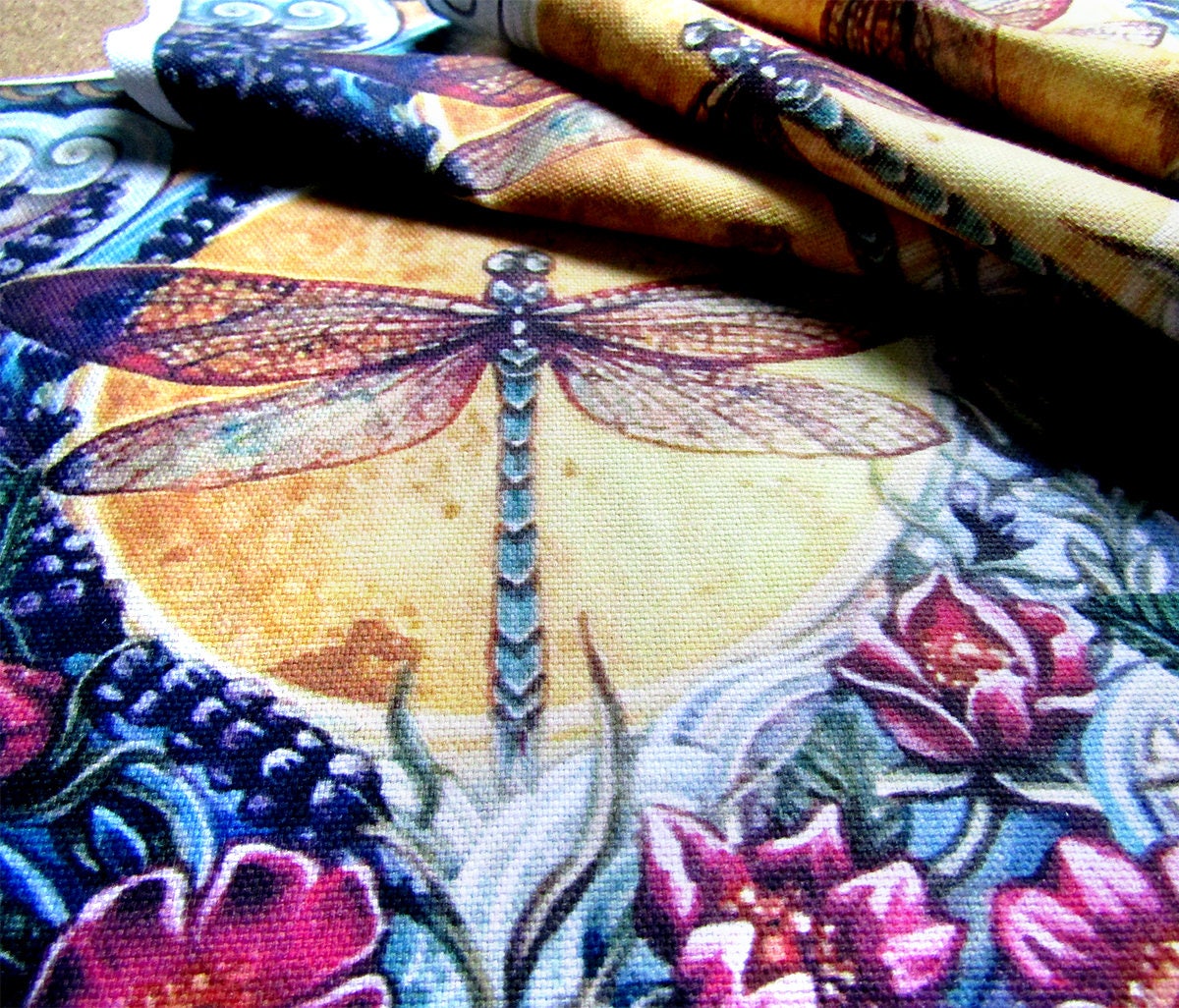 100% Cotton Fabric Panel Vintage Dragonfly Optional Designs Ready ...