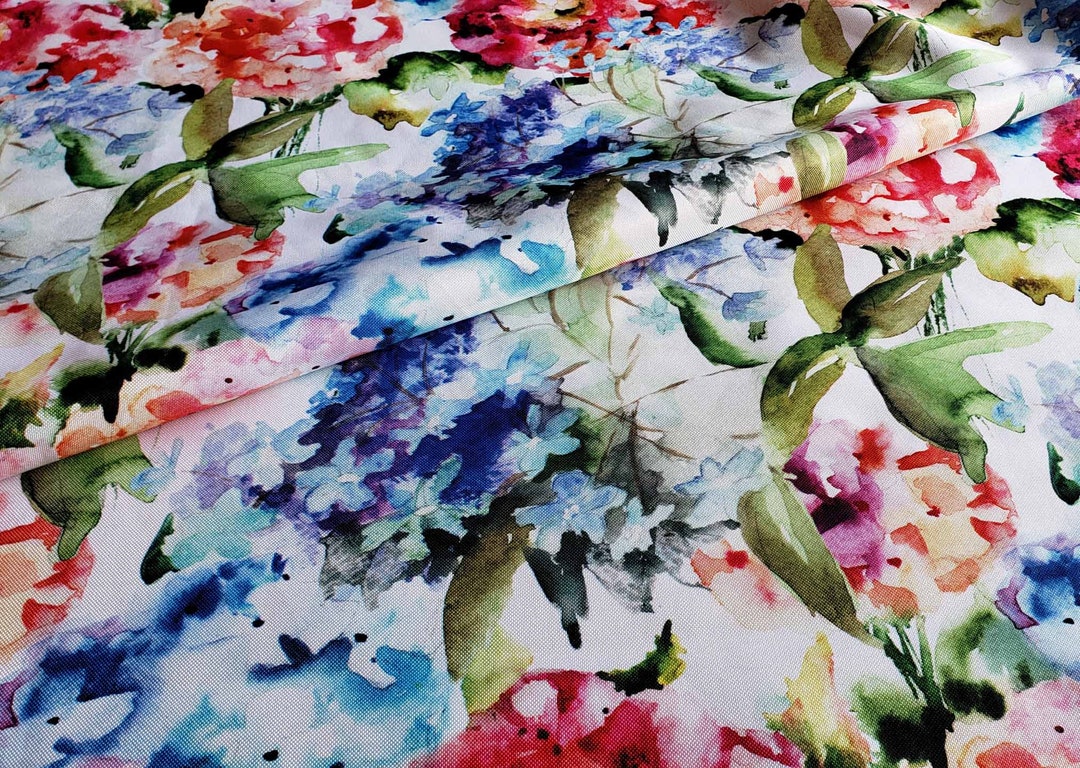 Watercolour Hydrangeas Flowers Water-resistant Waterproof Fabric Fabric ...