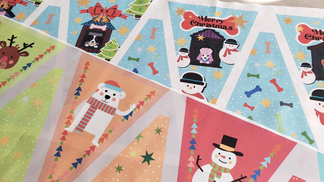 Christmas Bunting Panel Optional Children's Designs Xmas Bunting Cotton ...