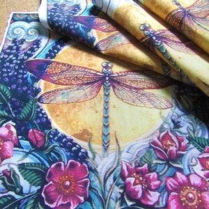 100% Cotton Fabric Panel Vintage Dragonfly Optional Designs Ready ...